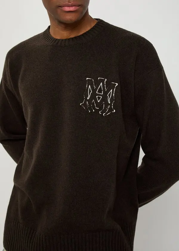 Amiri Smoke Intarsia Wool & Cotton Crewneck Sweater - Dark Brown